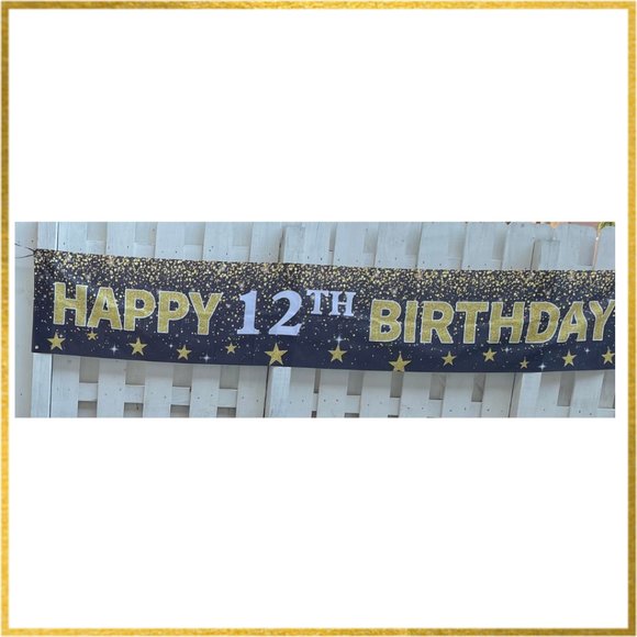 Party Supplies | Happy 12th Birthday Banner Party Decoration Black And ...
